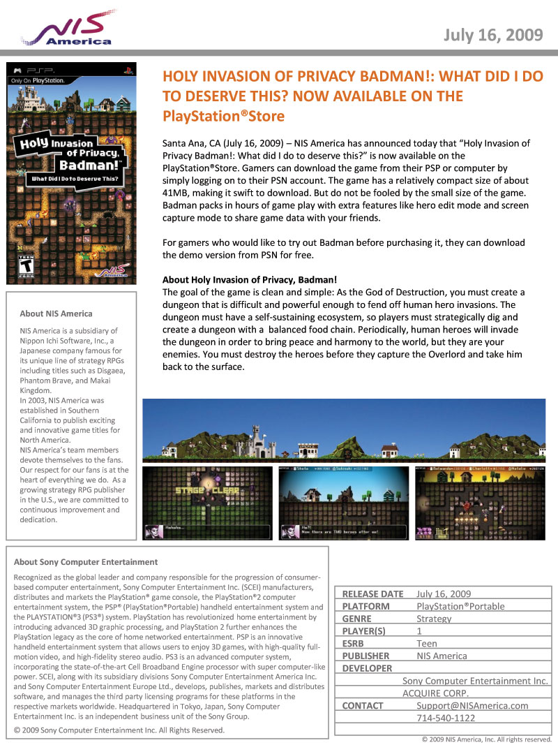 NIS America, Inc. -- News